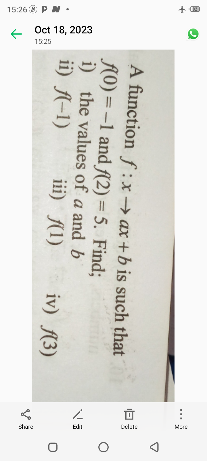 Solved A function f:x→ax+b is such that f(0)=−1 and f(2)=5. | Chegg.com
