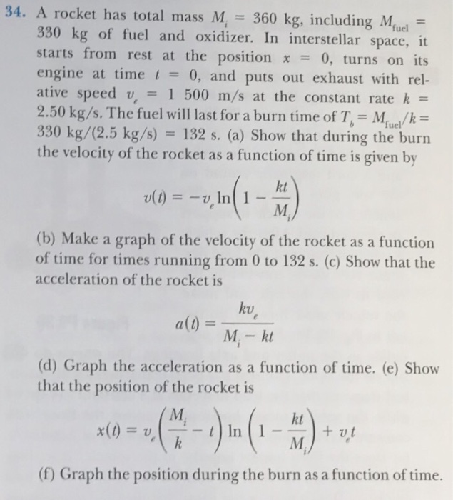 Solved 34, A rocket has total mass M, 360 kg, including | Chegg.com