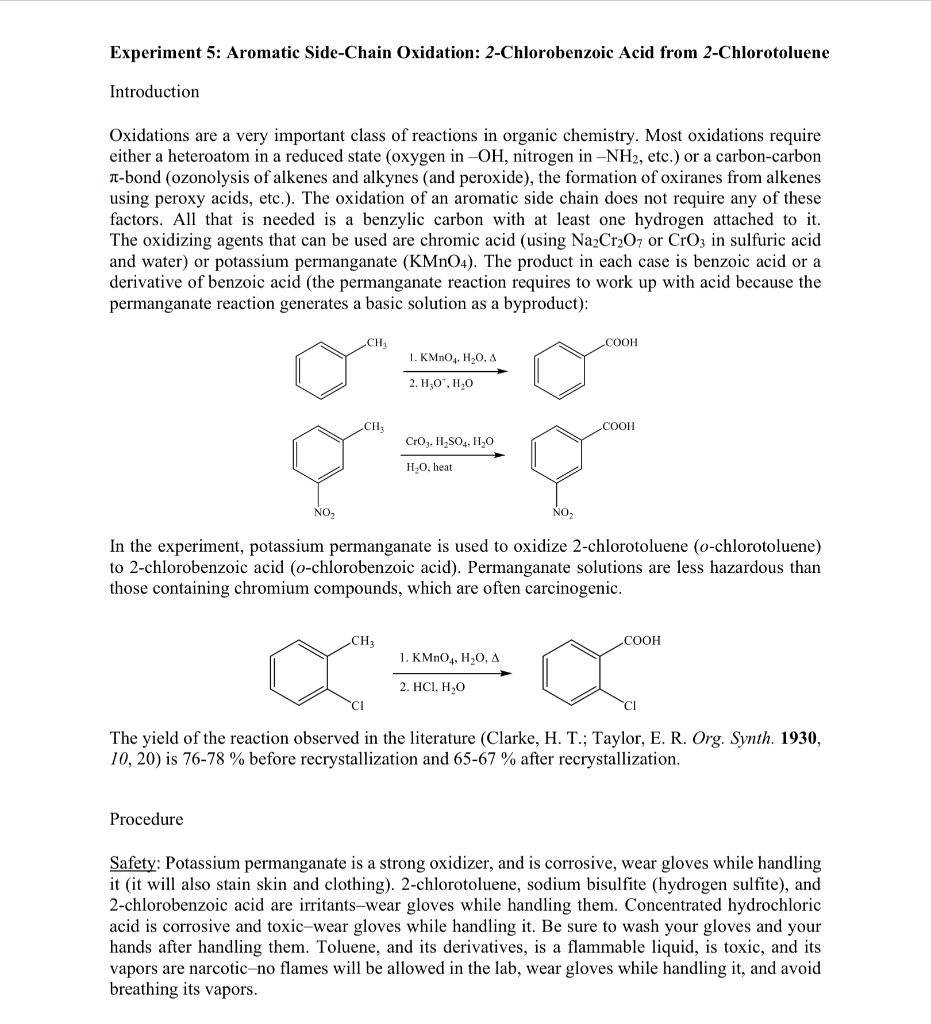Solved Experiment 5: Aromatic Side-Chain Oxidation: | Chegg.com
