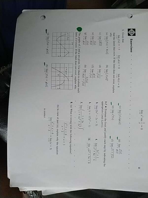 Solved lim xsin = 0 23 Exercises..... 1. Given that lim ) = | Chegg.com