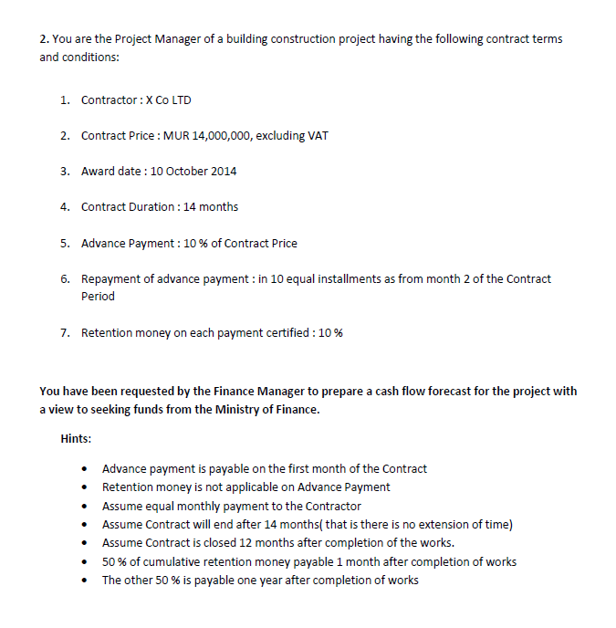 2. You are the Project Manager of a building | Chegg.com