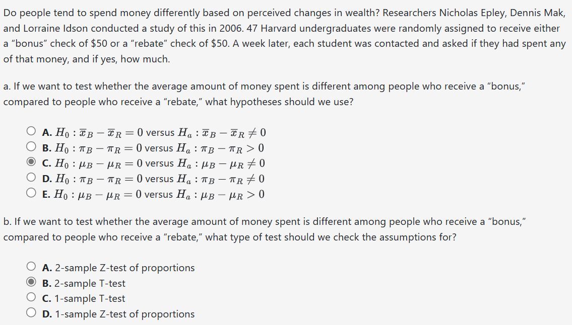 Solved Do people tend to spend money differently based on | Chegg.com