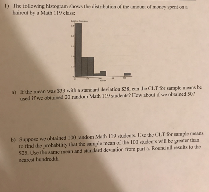 Solved 1) The following histogram shows the distribution of | Chegg.com