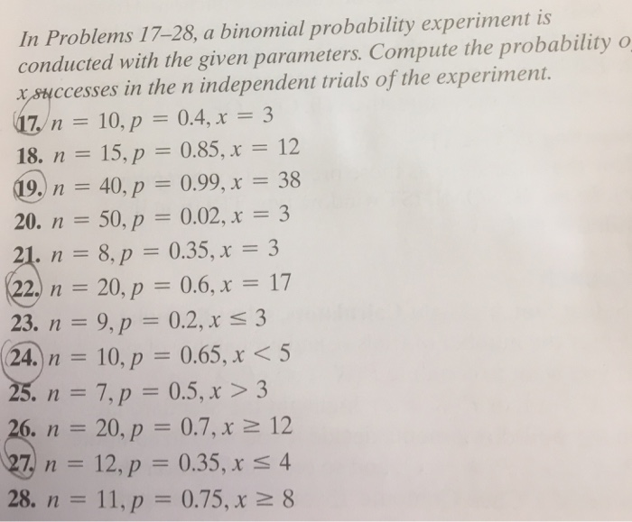Solved In Problems 17-28, a binomial probability experiment | Chegg.com