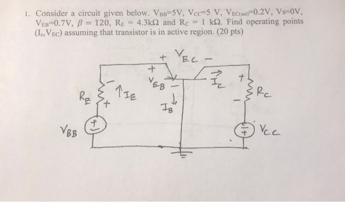 Solved 1. Consider a circuit given below. VBB-5V, Vcc-5 V, | Chegg.com