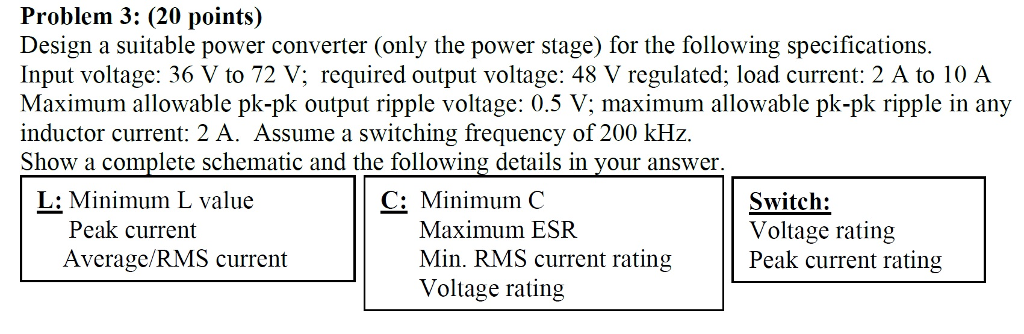Solved Problem 3: (20 points) Design a suitable power | Chegg.com