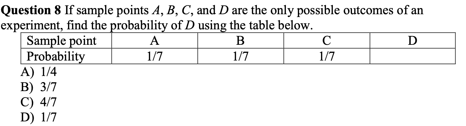 Solved 2 Question 8 If sample points A, B, C, and D are the | Chegg.com