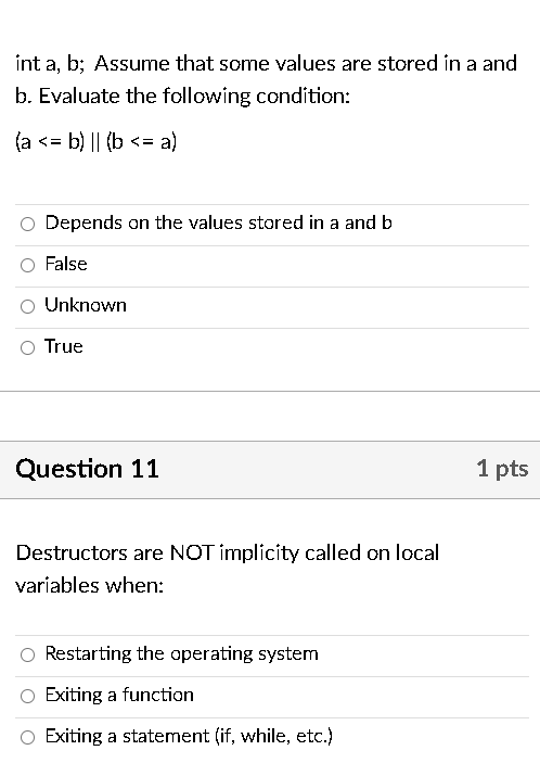 Solved int a, b; Assume that some values are stored in a and | Chegg.com