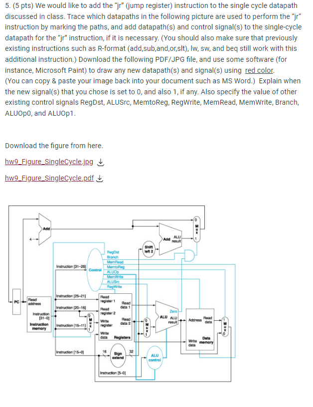 Solved 5. (5 pts) We would like to add the "jr" (jump | Chegg.com
