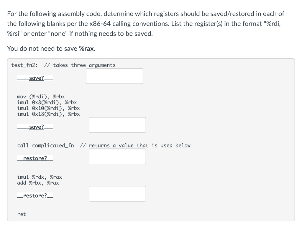 Solved For the following assembly code, determine which | Chegg.com