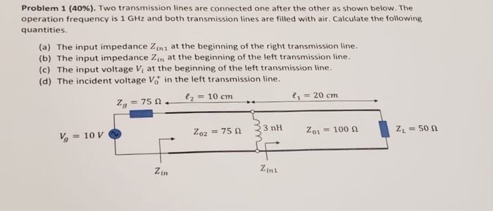 Solved Problem 1 (40%). Two transmission lines are connected | Chegg.com