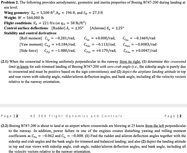 Problem 2. The following provides aerodynamic, | Chegg.com