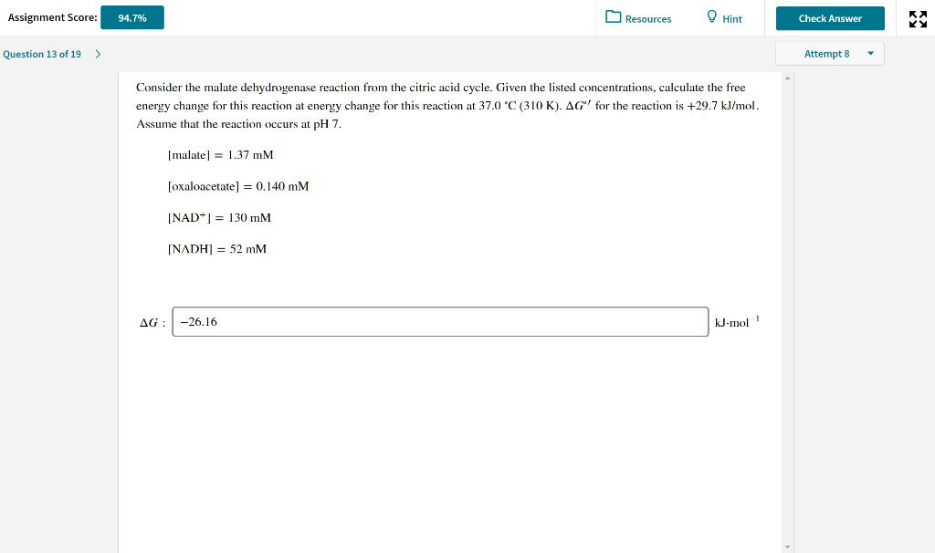 Solved Assignment Score: 94.7% Resources Hint Check Answer | Chegg.com