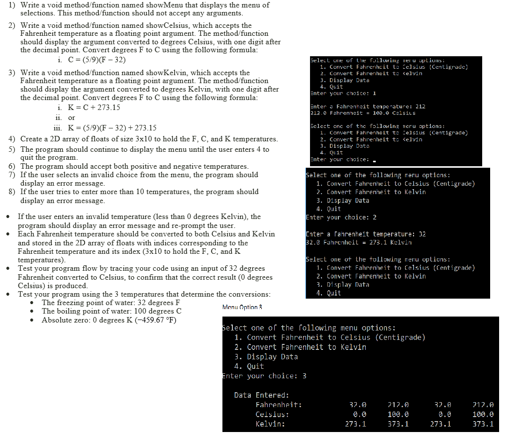 Solved 1) Write a void method/function named showMenu that | Chegg.com