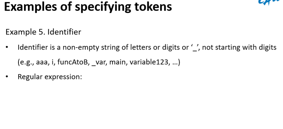 Solved Examples of specifying tokens Example 5. Identifier | Chegg.com