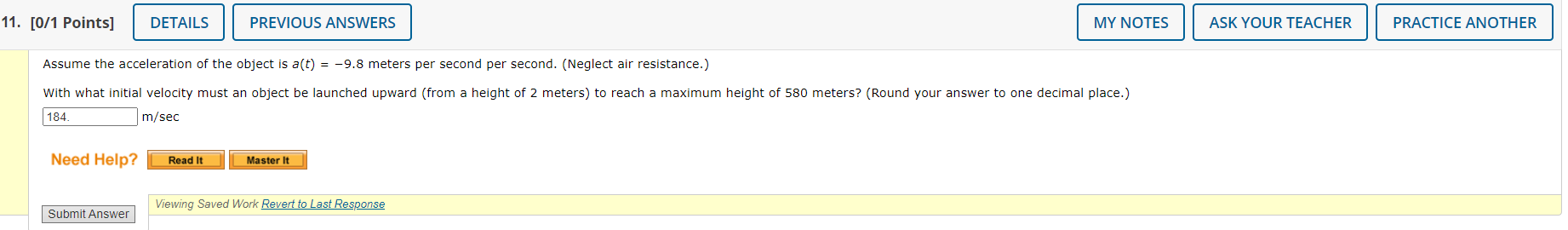 Solved Assume The Acceleration Of The Object Is A T −9 8