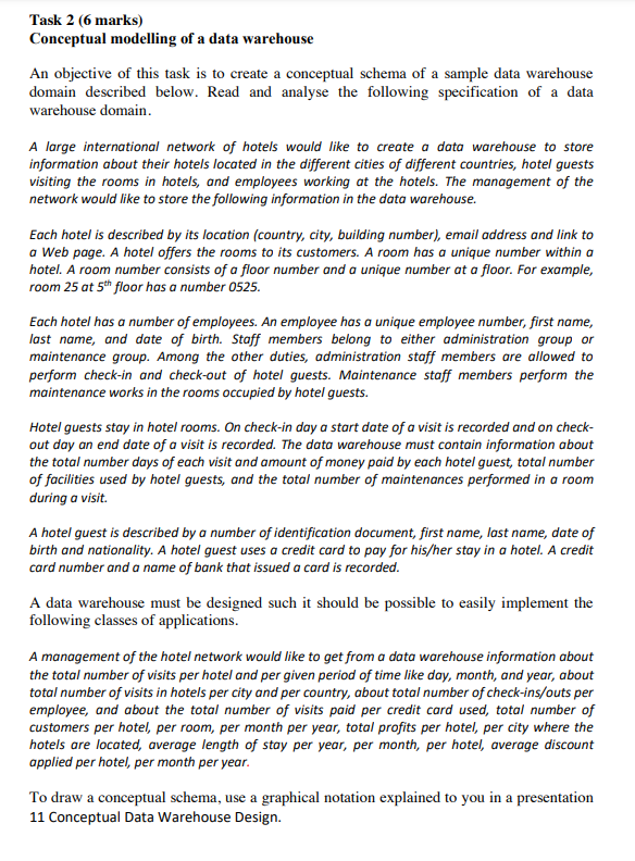 Solved Task 2 (6 marks) Conceptual modelling of a data | Chegg.com