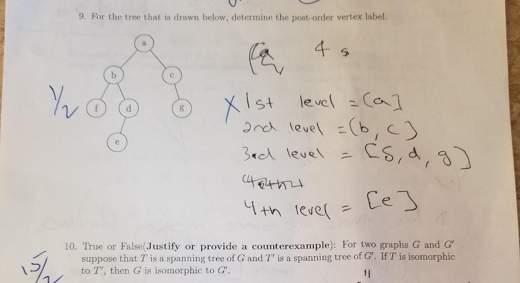 Solved 9. For the tree that is drawn below, determine the | Chegg.com