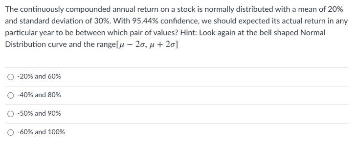 Solved The continuously compounded annual return on a stock | Chegg.com