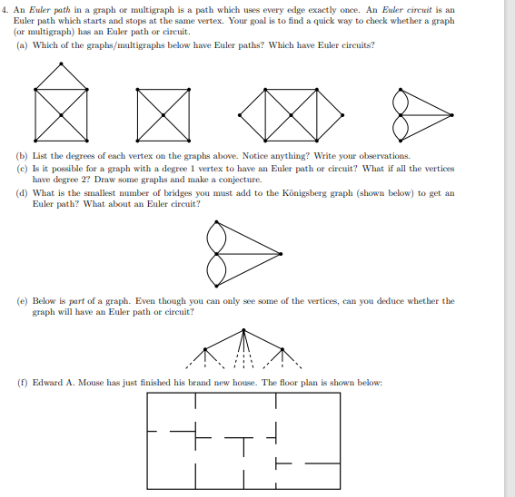 4. An Euler path in a graph or multigraph is a path | Chegg.com
