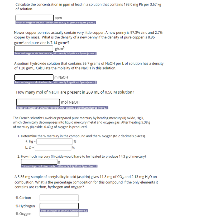 Solved Calculate the concentration in ppm of lead in a | Chegg.com