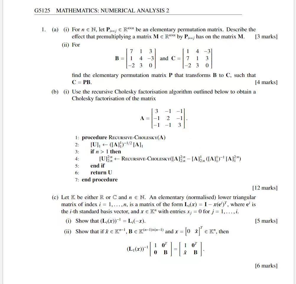 Solved G5125 MATHEMATICS: NUMERICAL ANALYSIS 2 1. (a) (i) | Chegg.com