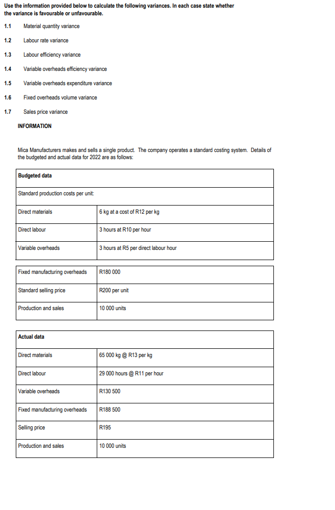Solved Use the information provided below to calculate the | Chegg.com