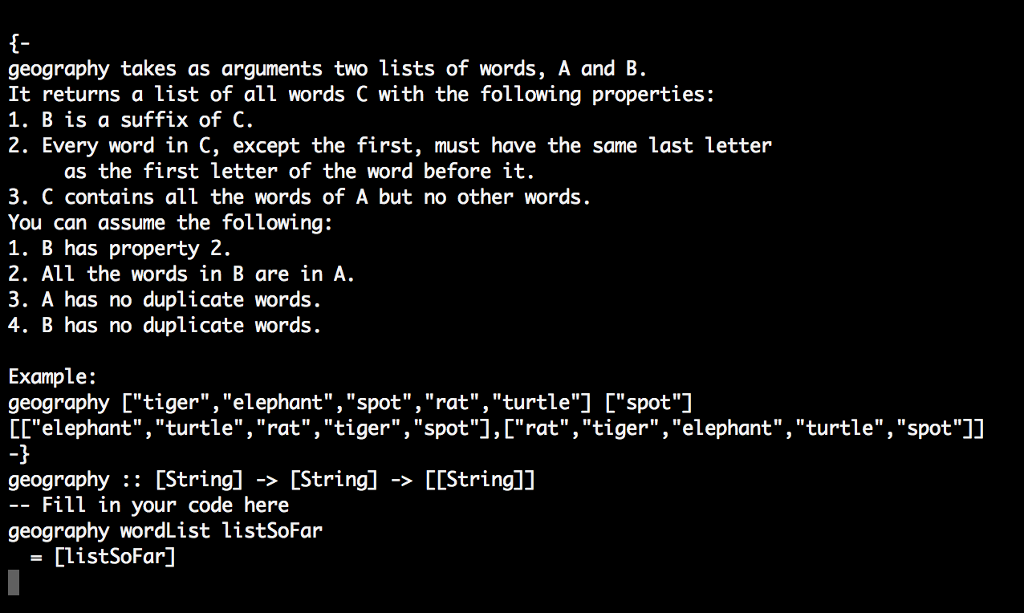 geography takes as arguments two lists of words, A | Chegg.com