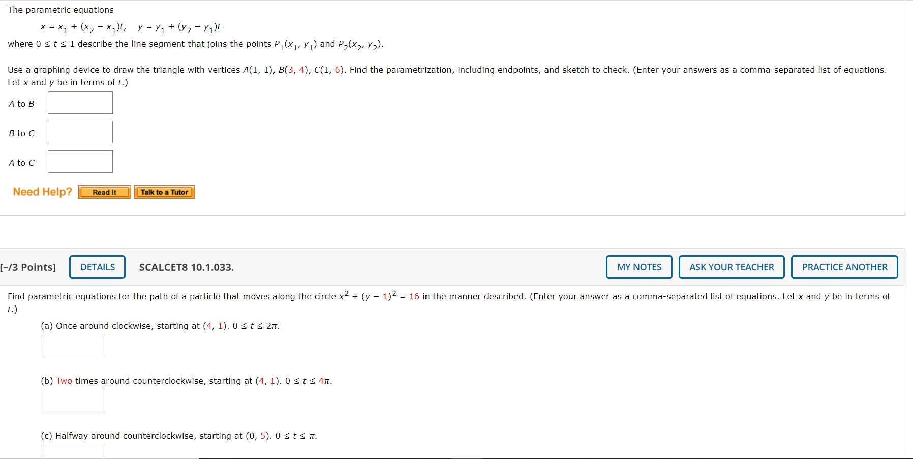 Solved The parametric equations x = x1 + (x2 - xy)t, y = y1 | Chegg.com