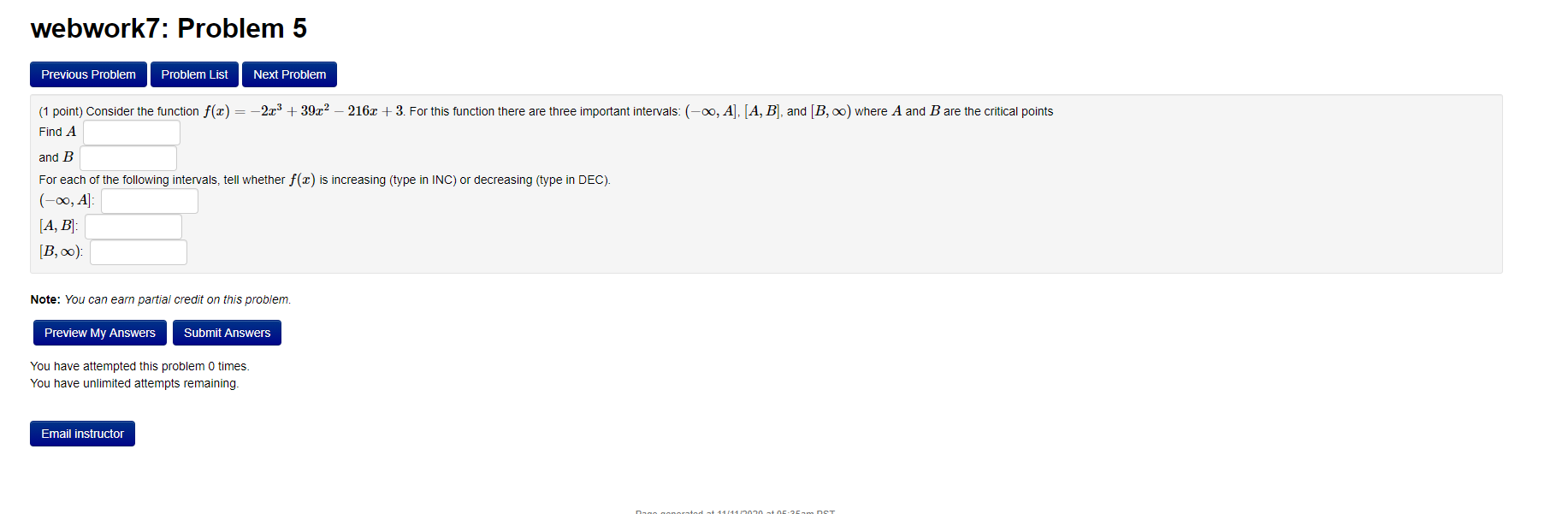 Solved webwork7: Problem 5 Previous Problem Problem List | Chegg.com