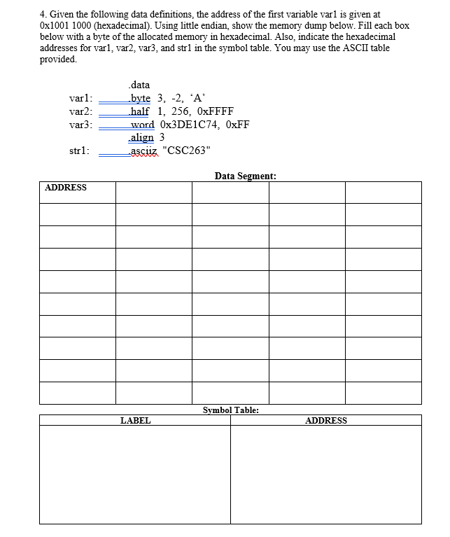 Solved 4. Given the following data definitions, the address | Chegg.com