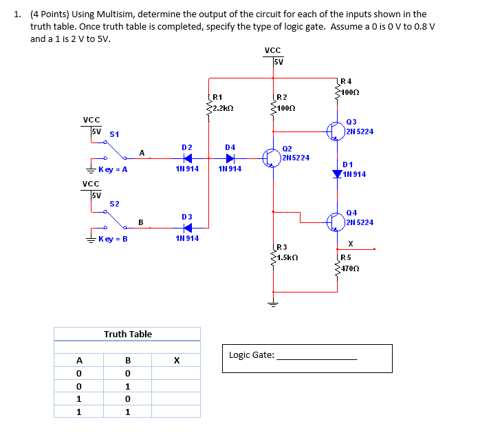Solved 1. (4 Points) Using Multisim, determine the output of | Chegg.com