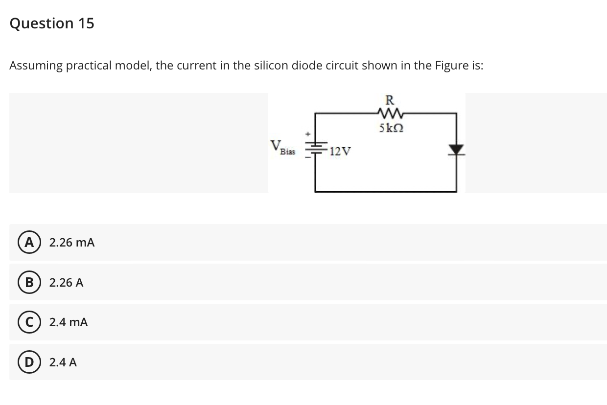 Solved Question 15 Assuming practical model, the current in | Chegg.com