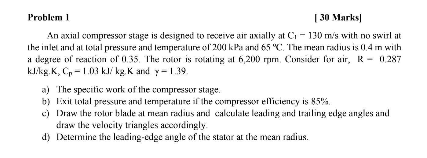 Solved An axial compressor stage is designed to receive air | Chegg.com