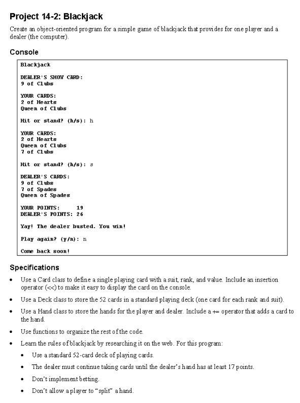 Solved Project 14 2 Blackjack Create An Object Oriented