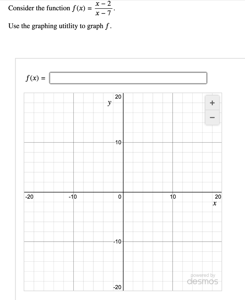 Solved Consider the function f(x)=x−7x−2. Use the graphing | Chegg.com