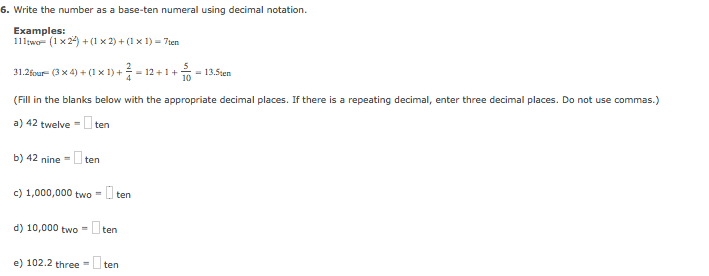 Solved 6. Write the number as a base-ten numeral using | Chegg.com