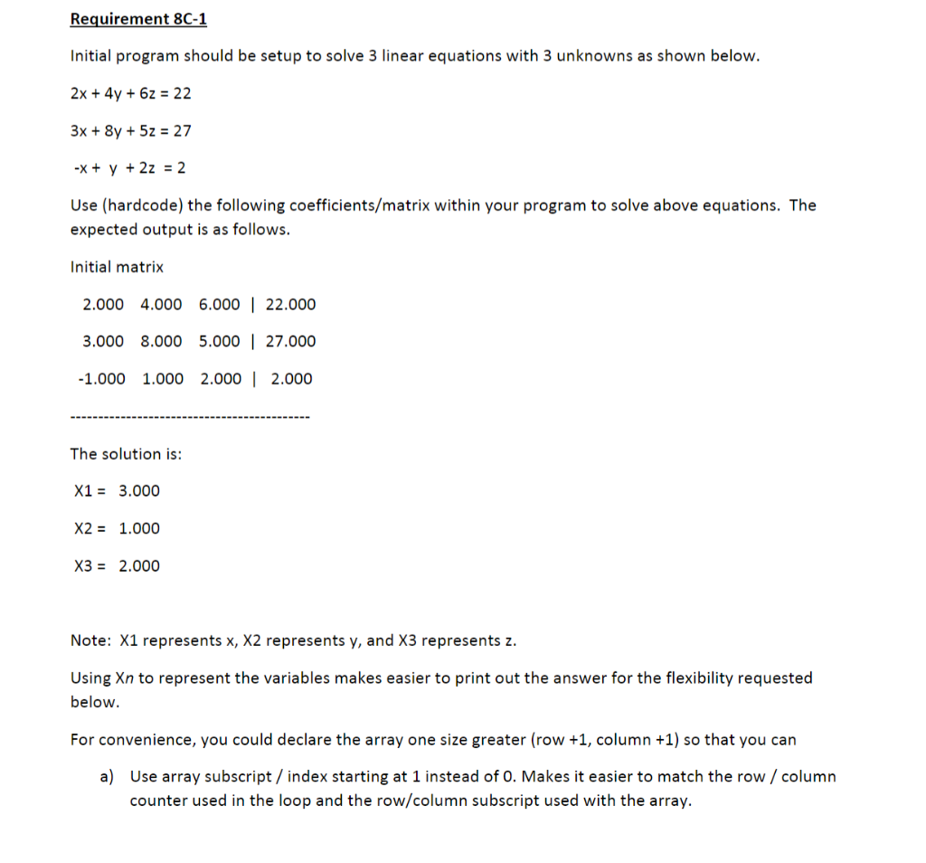 Solved Requirement 8C-1 Initial program should be setup to | Chegg.com