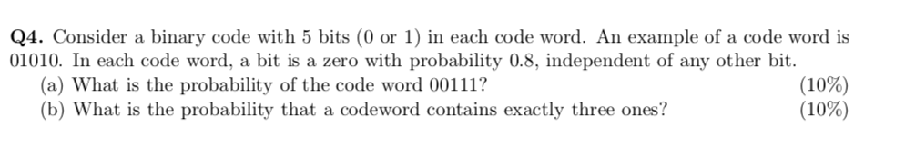 Q4 Consider A Binary Code With 5 Bits 0 Or 1 In 