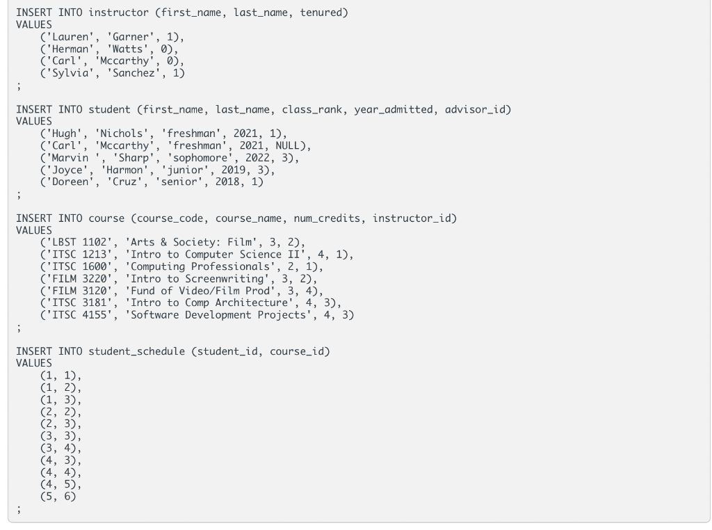 Solved DROP DATABASE IF EXISTS university; CREATE DATABASE | Chegg.com