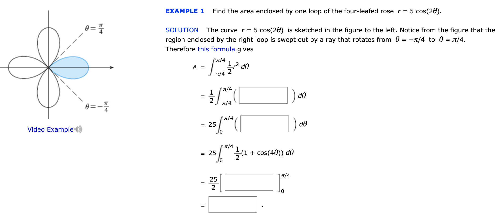Solved EXAMPLE 1 Find the area enclosed by one loop of the | Chegg.com