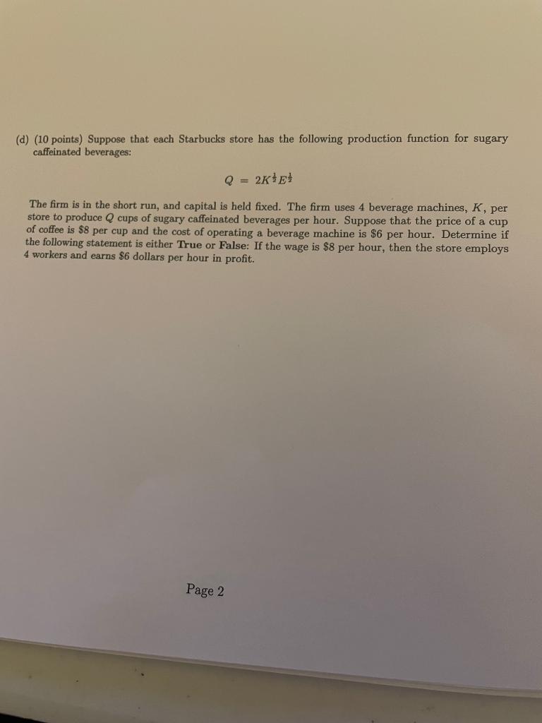 Solved (a) (10 points) Suppose that each Starbucks store has | Chegg.com