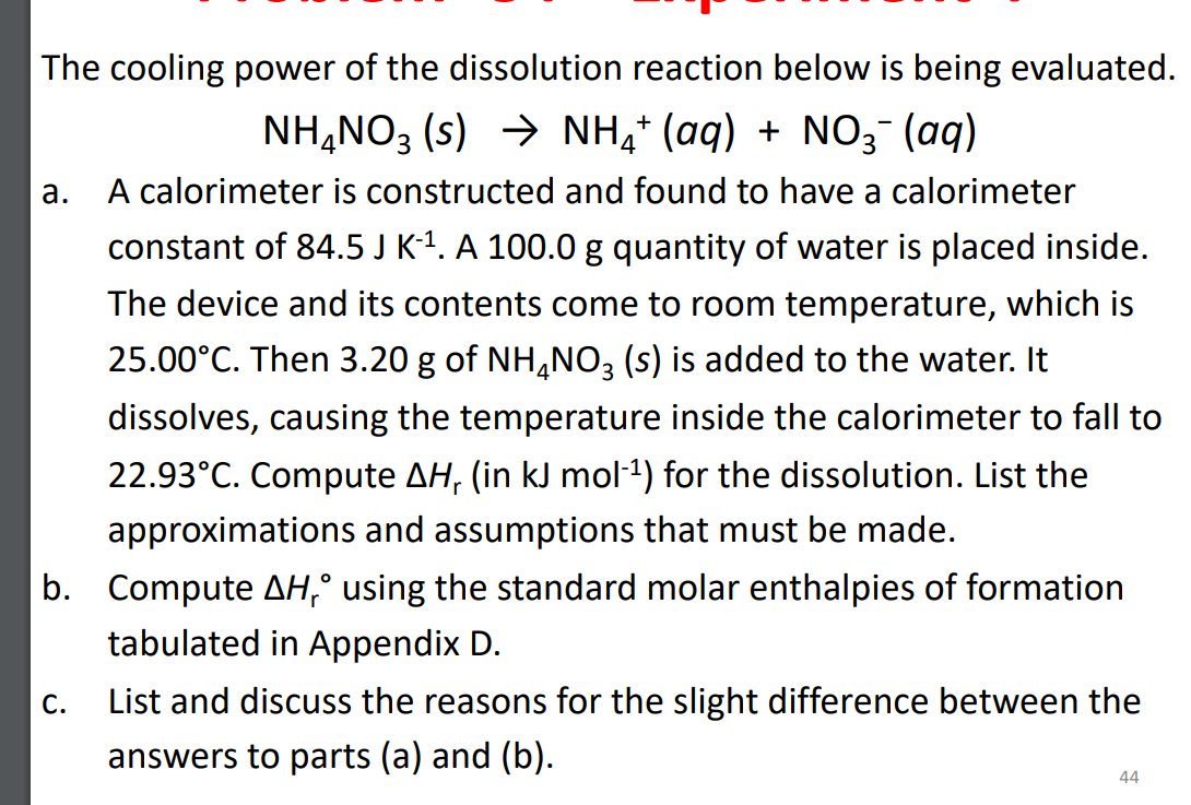 Solved The cooling power of the dissolution reaction below | Chegg.com