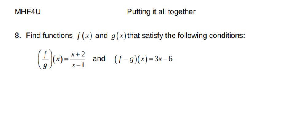 Solved MHF4U Putting it all together 8. Find functions f(x) | Chegg.com