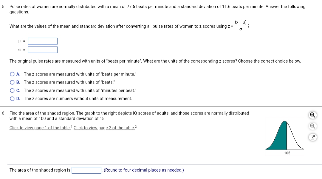 Solved What are the values of the mean and standard | Chegg.com