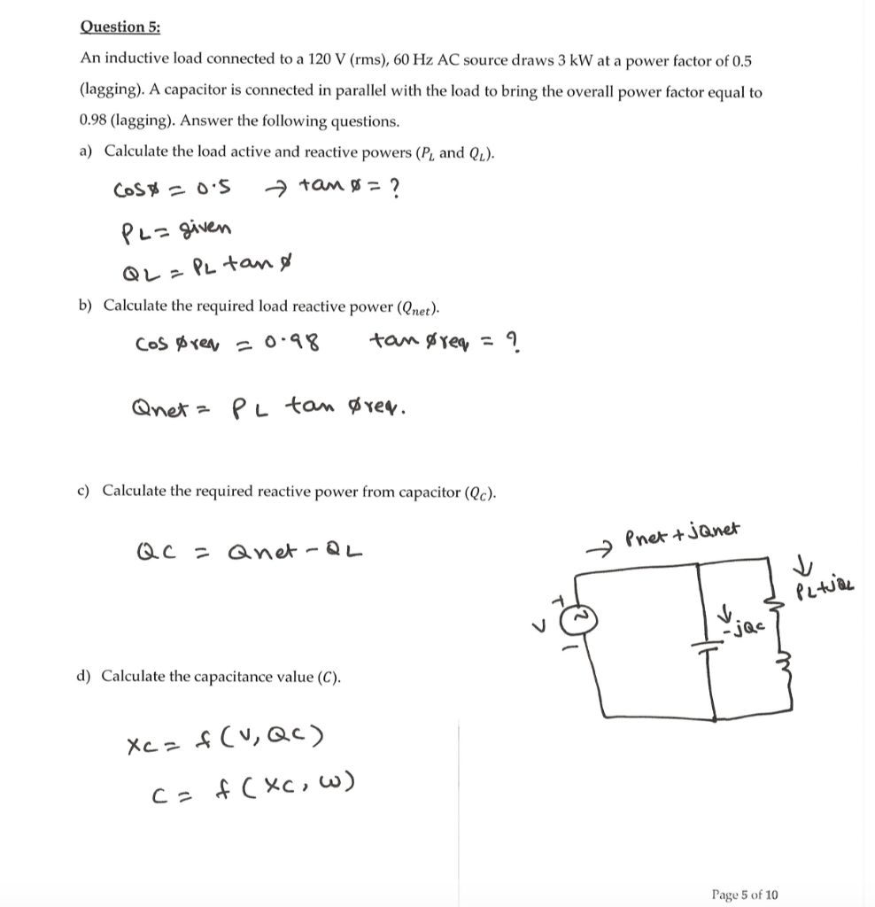 Solved Question 5: An inductive load connected to a 120 V | Chegg.com