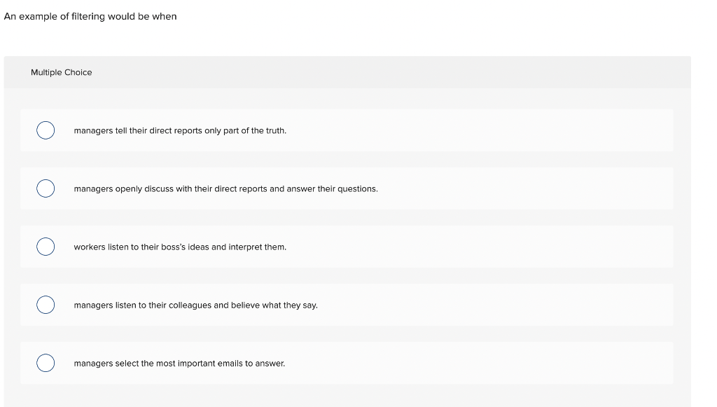Solved An example of filtering would be when Multiple Choice | Chegg.com