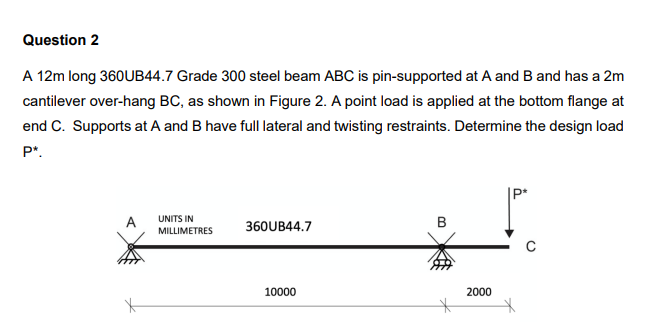 Solved A 12 m long 360 UB44.7 Grade 300 steel beam ABC is | Chegg.com
