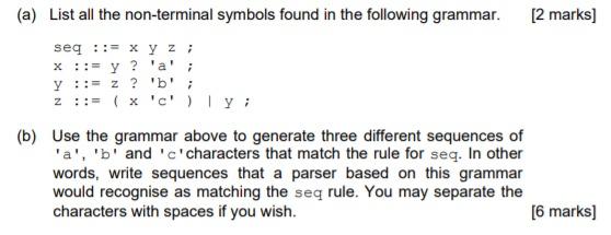Solved 4. The notation for grammars in this question uses | Chegg.com