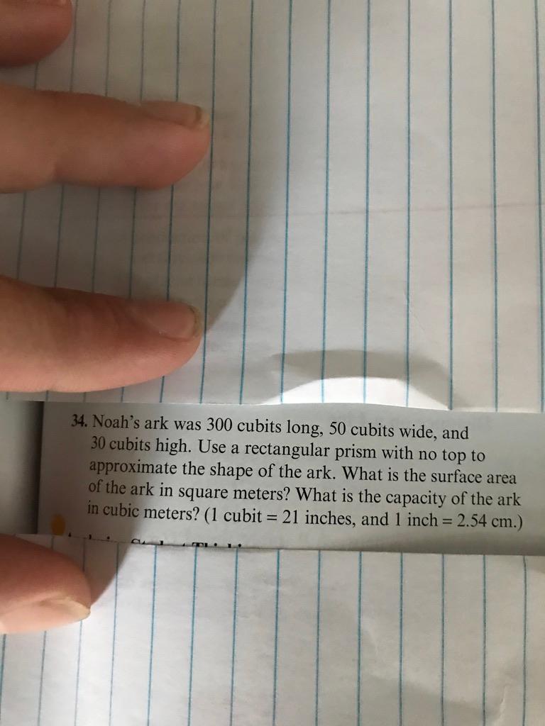 Solved 34. Noah's ark was 300 cubits long, 50 cubits wide, | Chegg.com